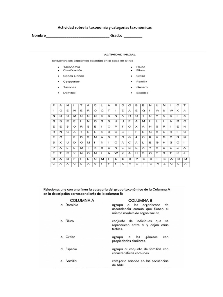 Actividad Sobre La Taxonomía y Categorías Taxonómicas | PDF