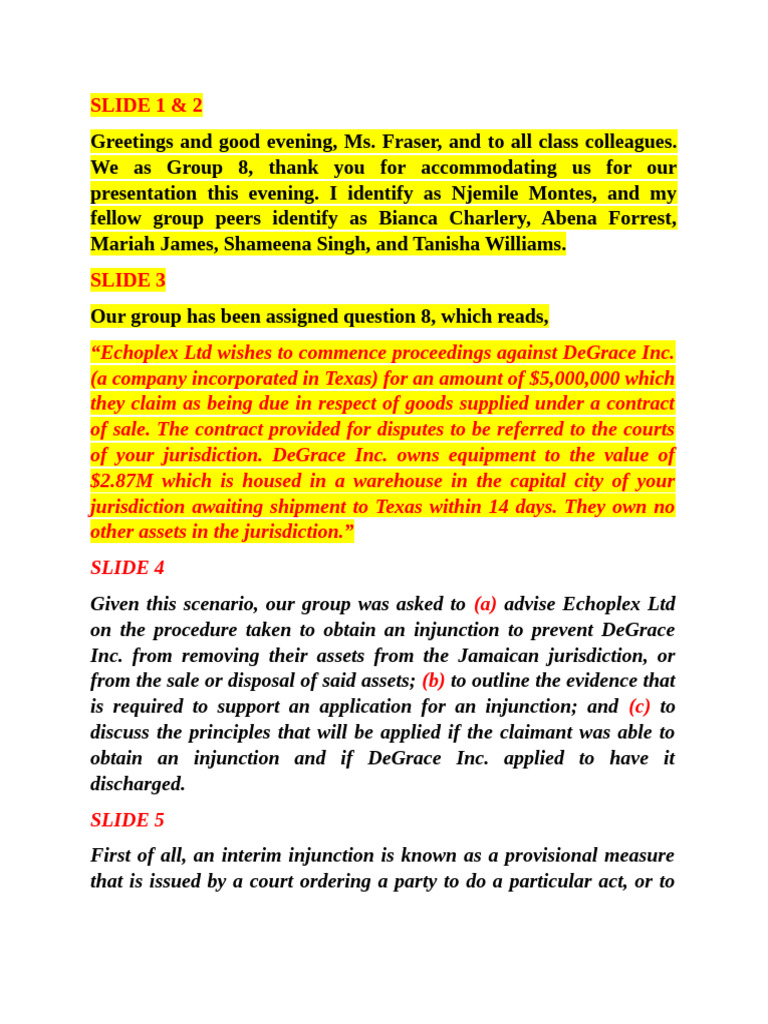 PRESENTATION SCRIPT | PDF | Injunction | Civil Law (Common Law)