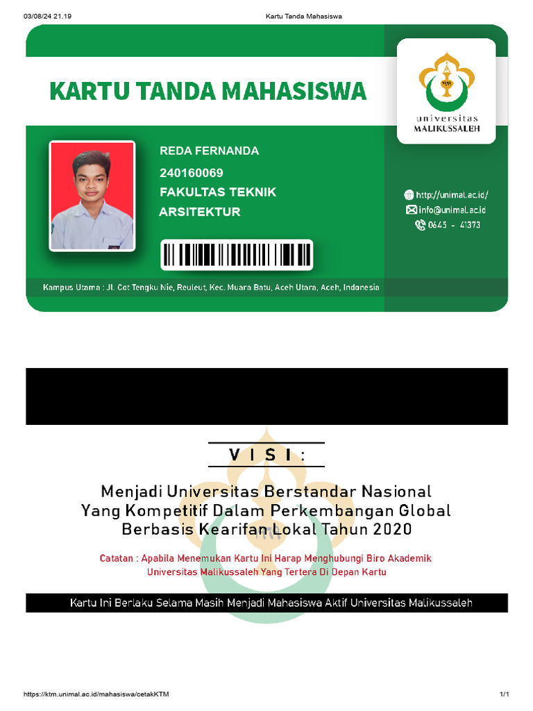 Kartu Tanda Mahasiswa KTM REDA | PDF