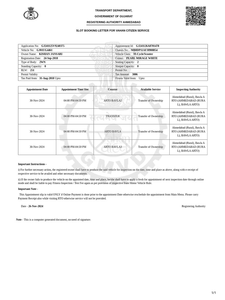 VAHAN 4.0 (Online Appointment) ~Onlineapp02~150~8013 | PDF