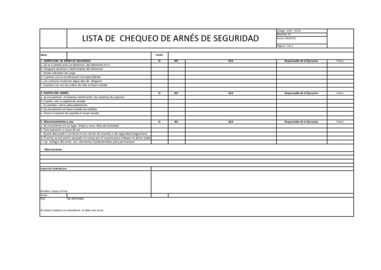 Check List Andamio y Arnes - por llenar | PDF