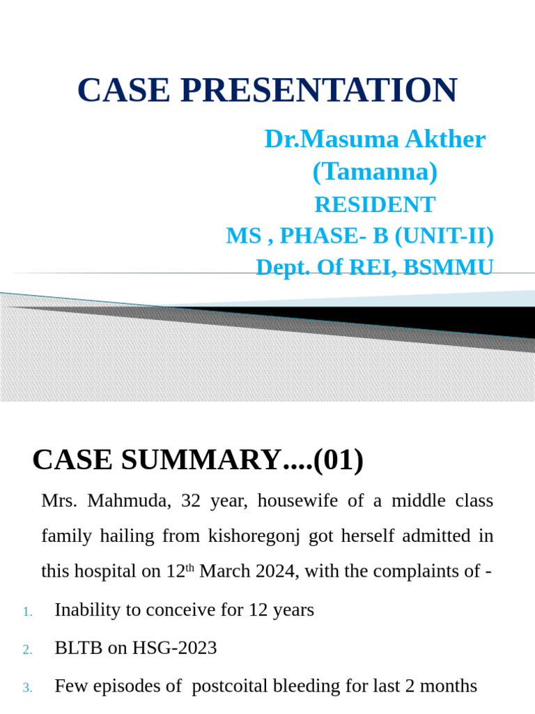 Gynaecological Case Presentation | PDF | Ovary | Endocrine System