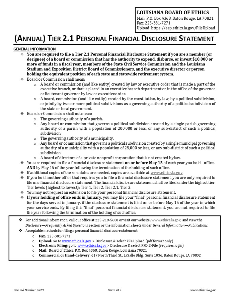Tier 2.1 Personal Financial Disclosure Statement | PDF | Irs Tax Forms ...