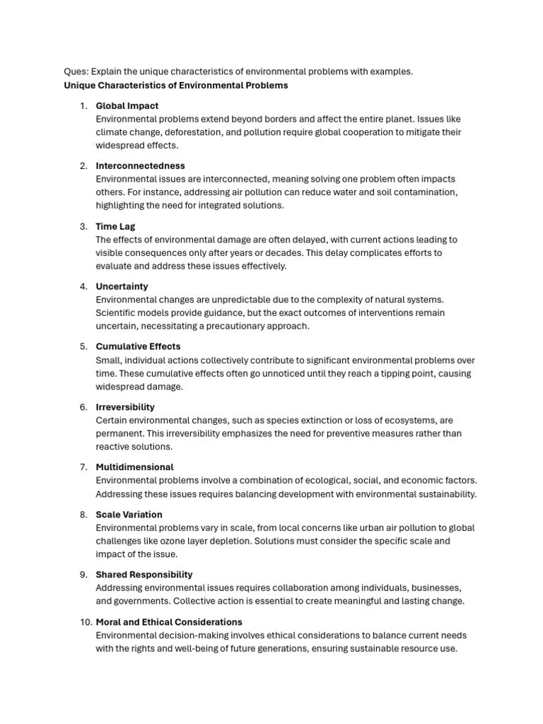 Unique Characteristics of Environmental Issues | PDF | Sustainability ...