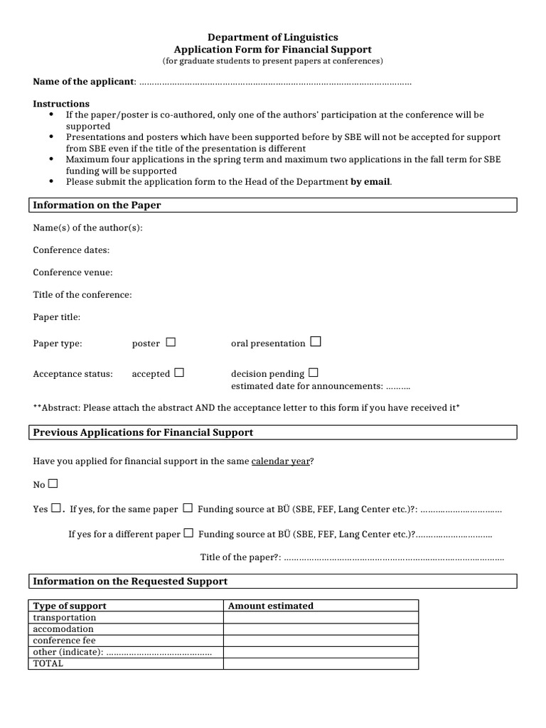 Financial Support Application for Conferences | PDF