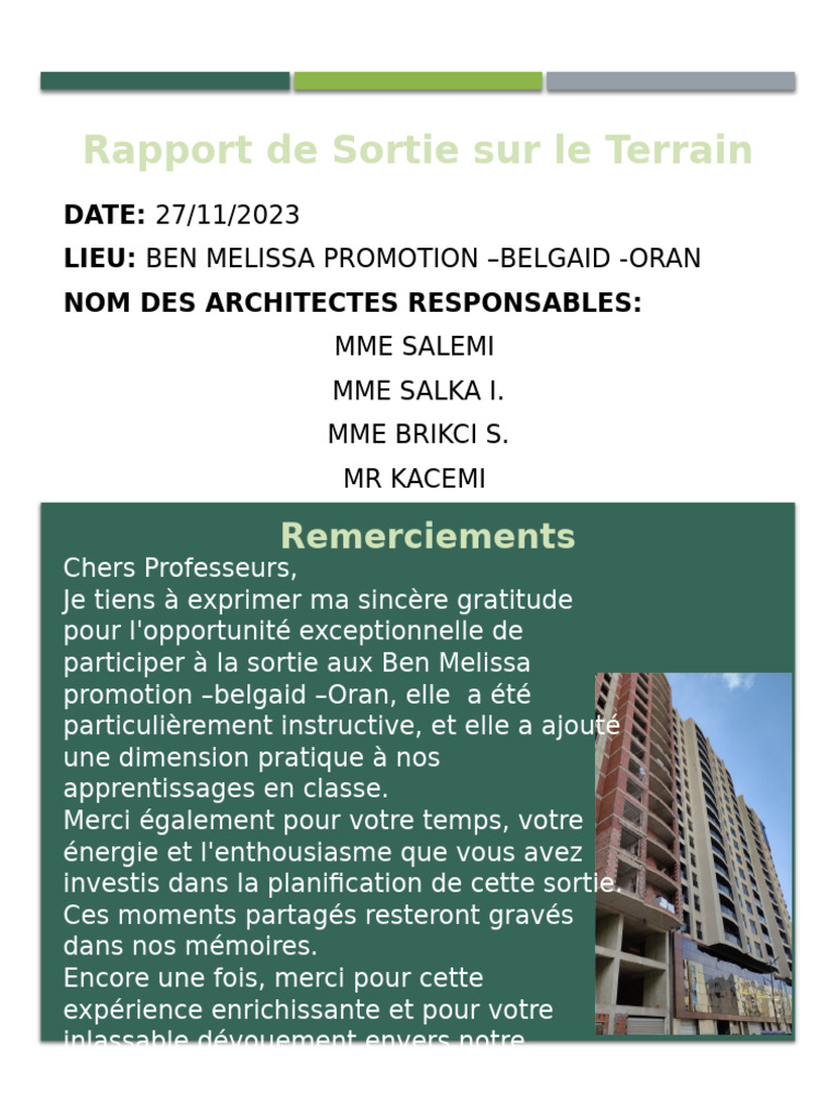 Rapport de Sortie Terrain Ben Melissa | PDF
