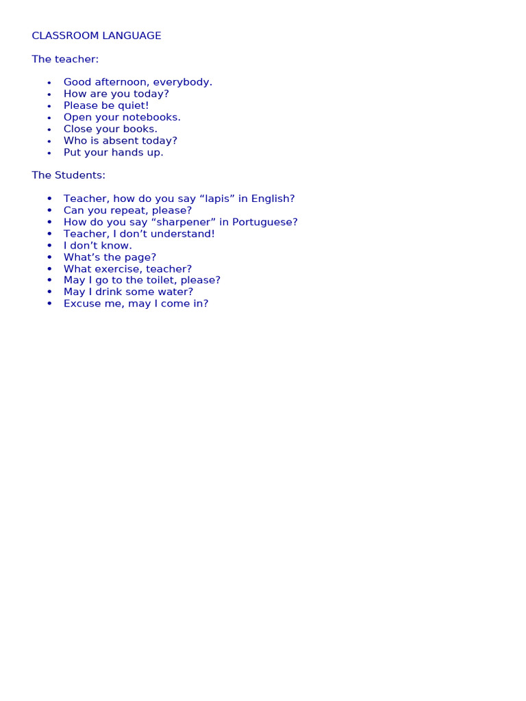 Classroom Language | PDF