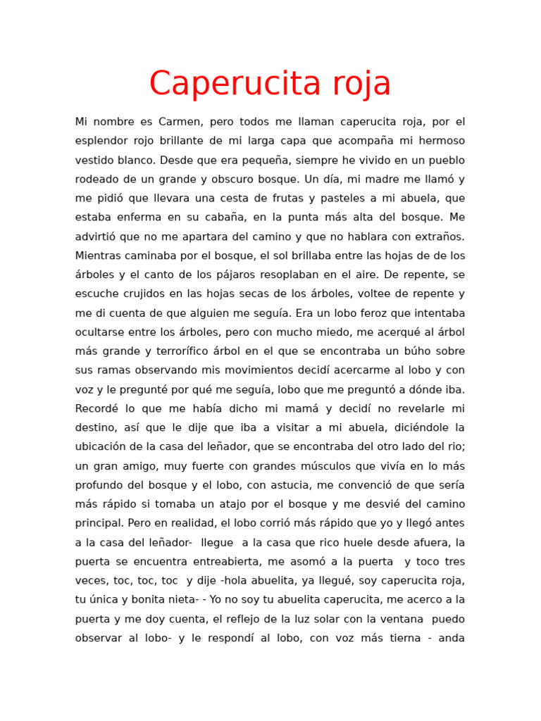 Cuento en Primera Persona | PDF | Caperucita Roja