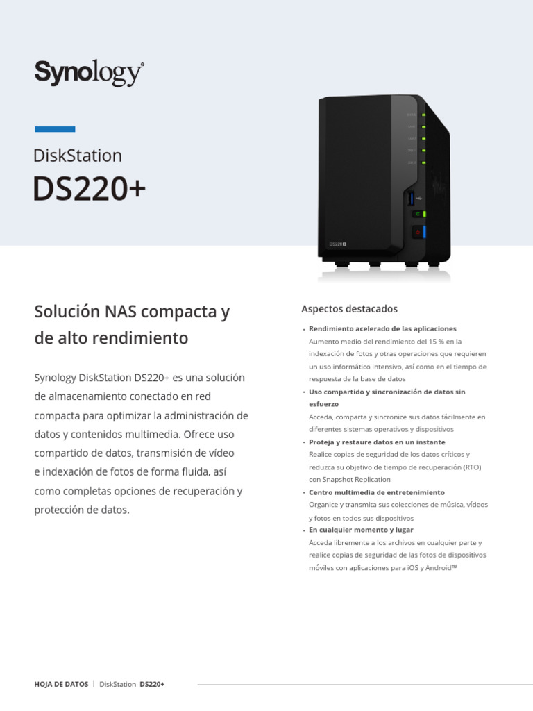 Synology DS220 Plus Data Sheet SPN | PDF | Protocolo de transferencia de archivos | Computación ...
