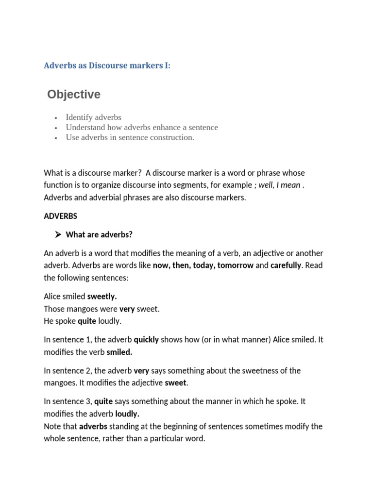 Adverbs as Discourse Markers Explained | PDF | Adverb | Semantic Units