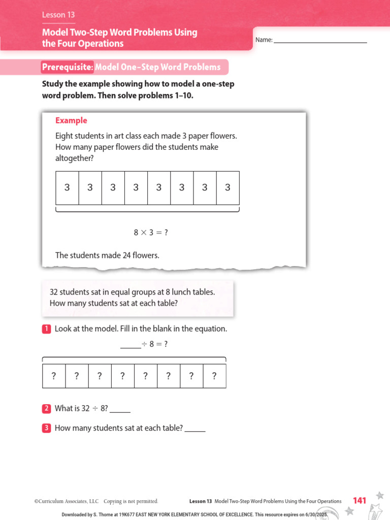 One Step Word Problems 3rd Grade | PDF