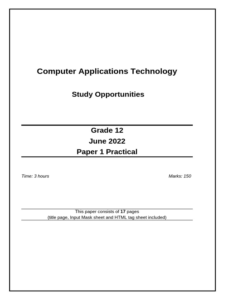 CAT Gr12 PRACTICAL PAPER June2022 StudyOpp | PDF | Spreadsheet | World Wide Web