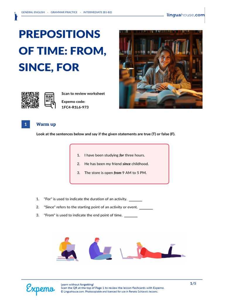 Prepositions of Time: From, Since, For | PDF | Linguistics | Grammar