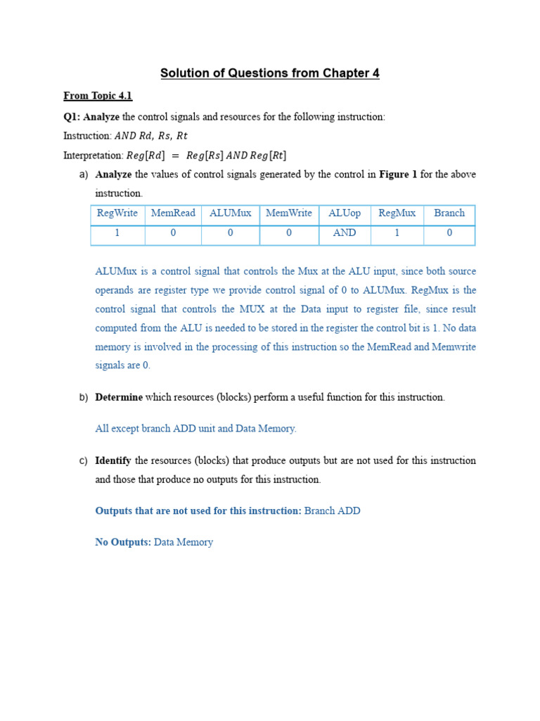 Solution of Questions From Chapter 4-COAL | PDF | Central Processing Unit | Computer Science