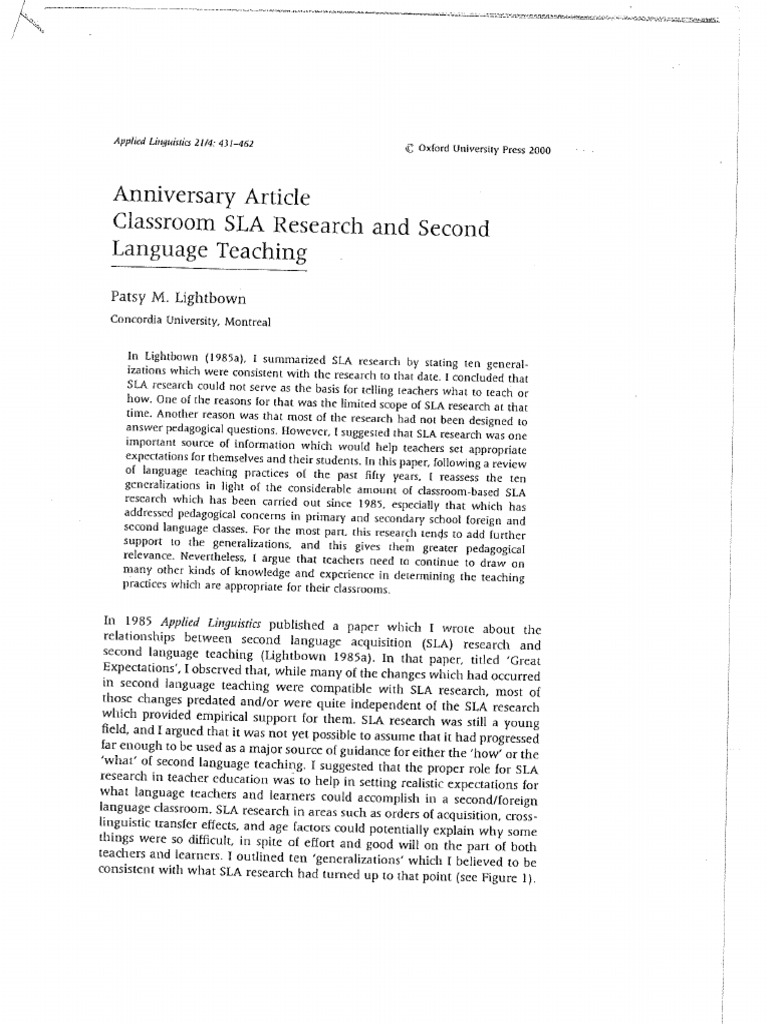 03 - Lightbown (2000) Classroom SLA Research and Second Language ...