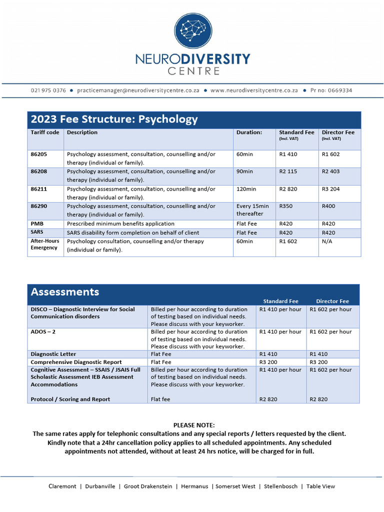 2023 Fee Structure Psychology | PDF | Mental Health | Behavioural Sciences