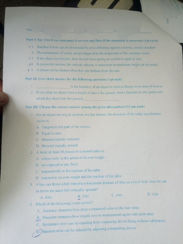 Physics Midterm Exam 21 (WkU) | PDF