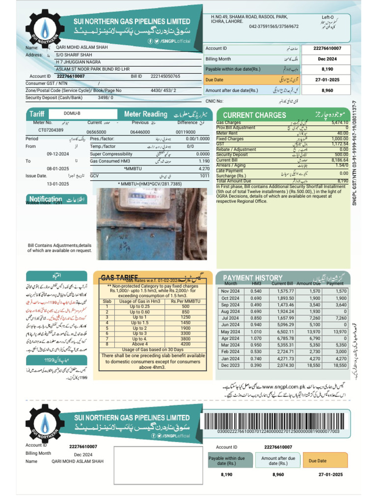 SNGPL - Web Bill Document | PDF | Money | Payments
