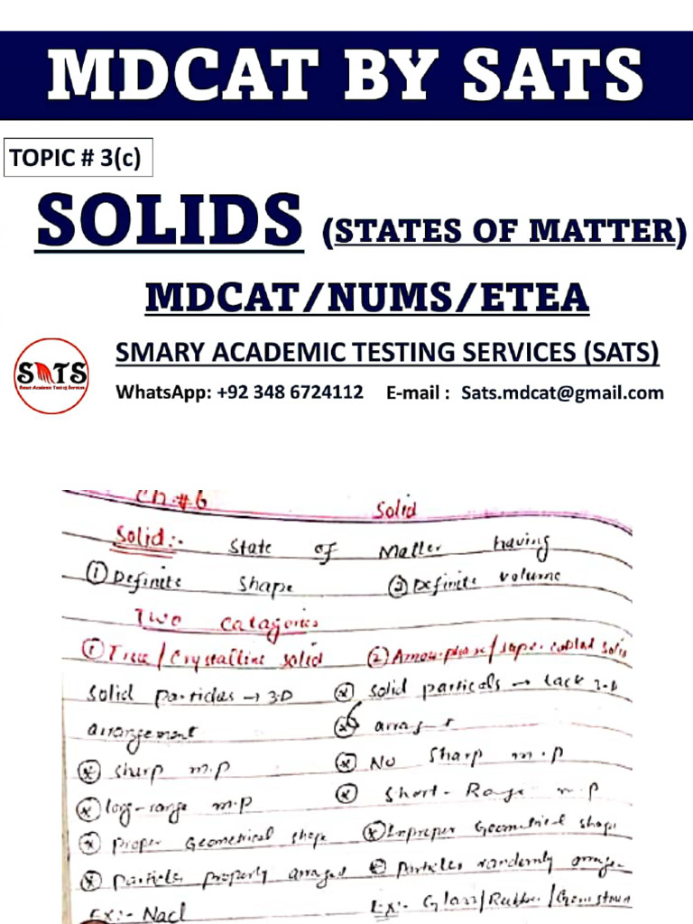 SOLIDS (States of Matter) Handwritten Notes | PDF