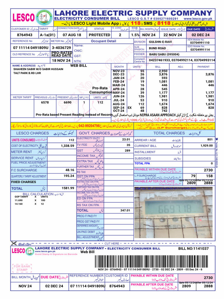 Pro-Rata Web Bill Summary for Nov 2024 | PDF