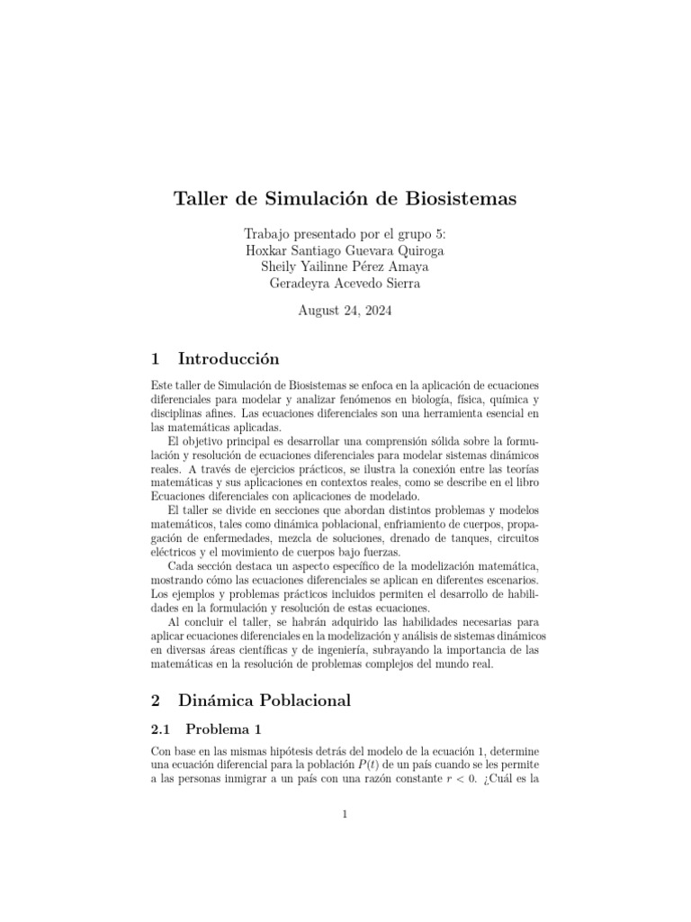 Simulación de Biosistemas y Ecuaciones Diferenciales | PDF | Ecuaciones ...