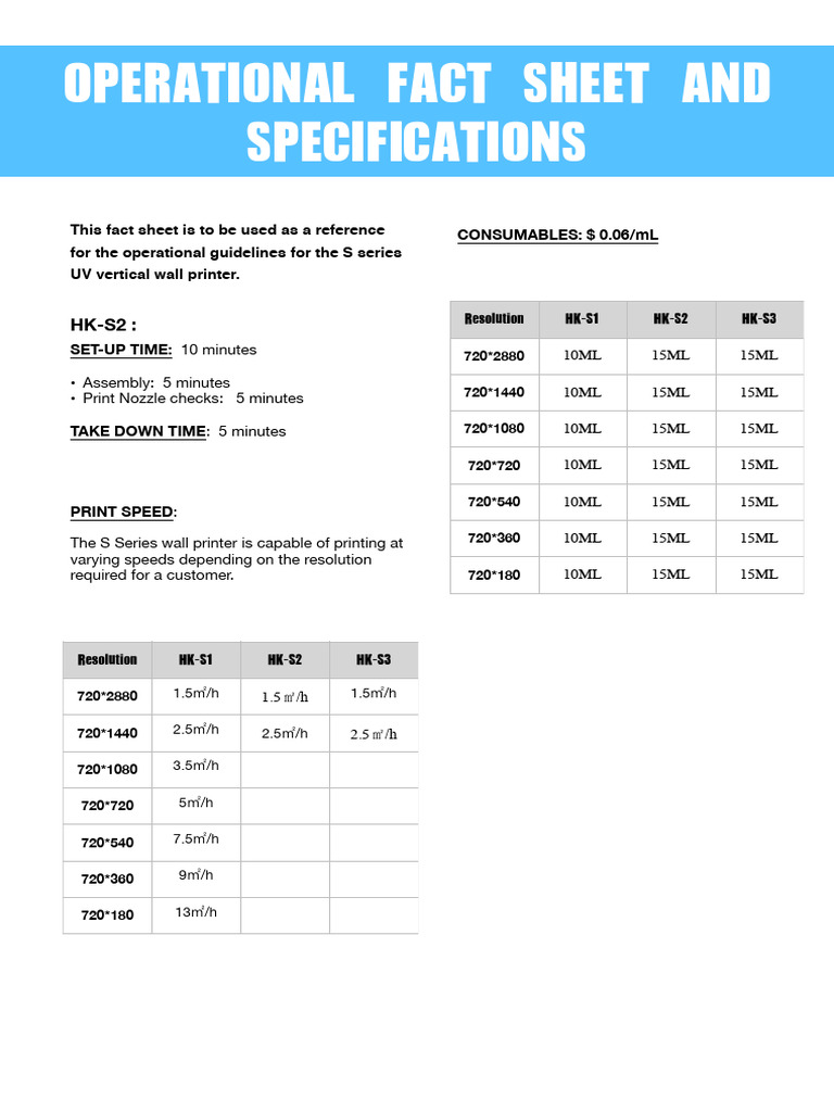 S Series UV Wall Printer Specifications | PDF | Printer (Computing)