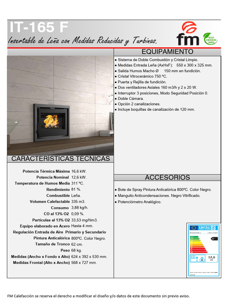 Insertable de Leña IT-165 F: Especificaciones | PDF | Ingeniería de ...