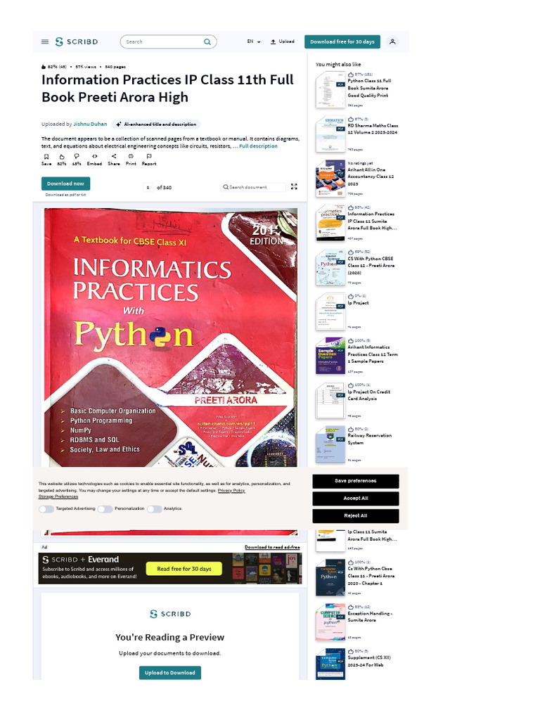 WWW Scribd Com Document 481122234 Information Practices IP Class 11th Full Book ... | PDF ...