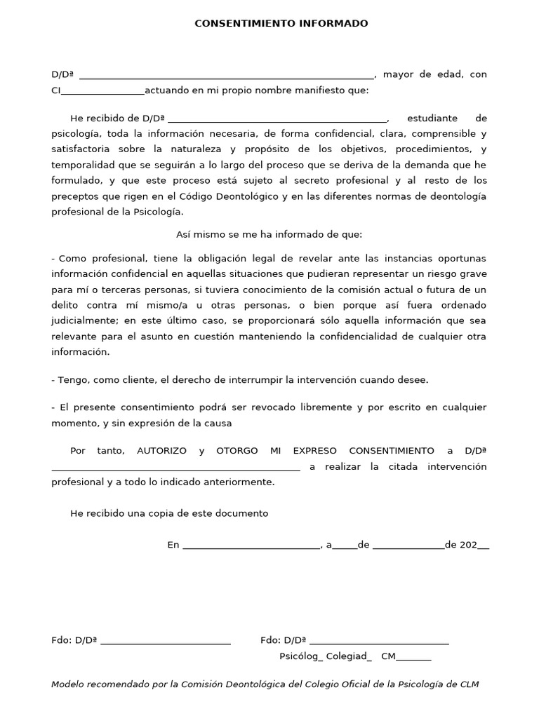 Modelo Consentimiento PERSONAS ADULTAS | PDF