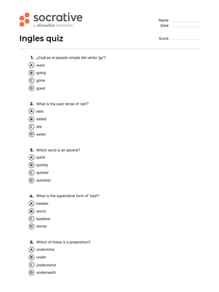 English Grammar Quiz Questions | PDF
