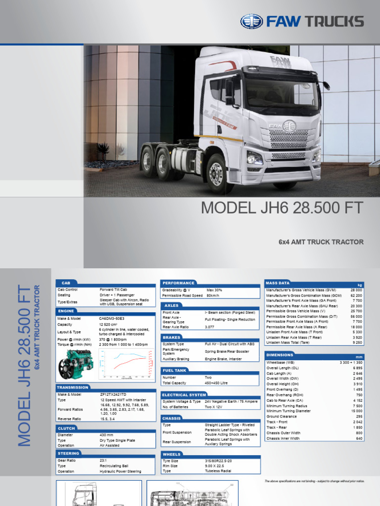 FAW ModelSS JH6 28.500 FT - Digital2023 | PDF | Truck | Axle