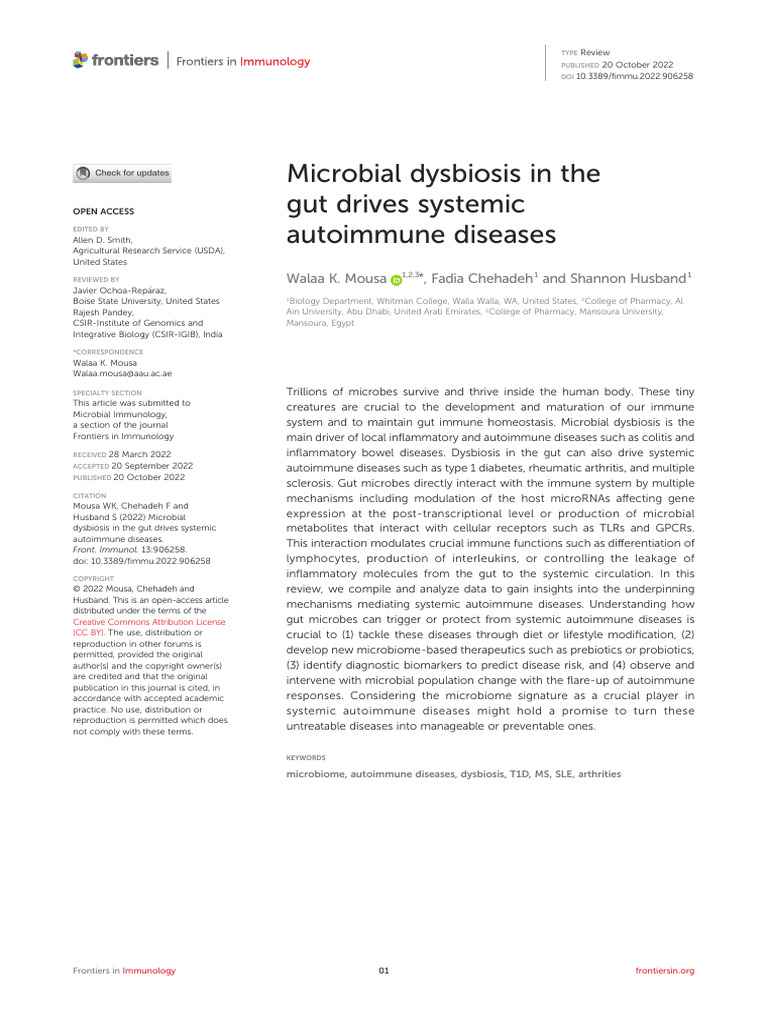 Microbial Dysbiosis in The Gut Drives Systemic Autoimmune Diseases ...