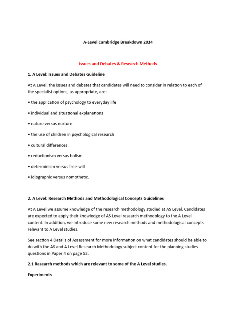 A-Level Psychology 2024: Key Topics Guide | PDF | Psychology | Major ...