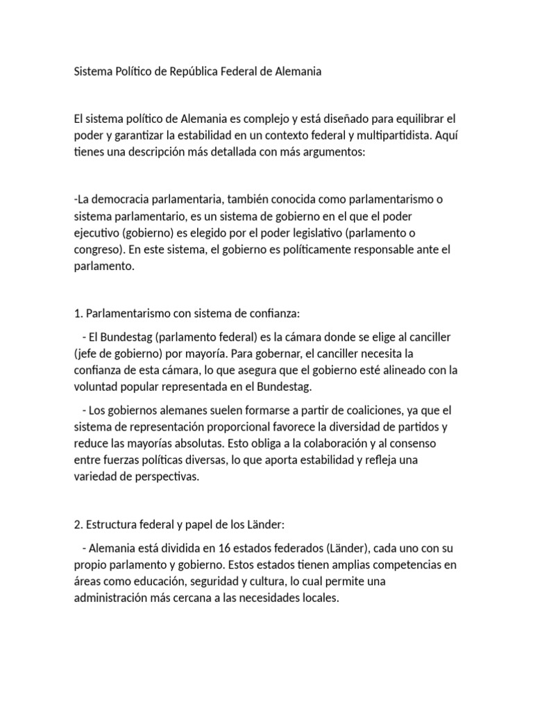 Sistema Político de Alemania: Federalismo y Democracia | PDF ...