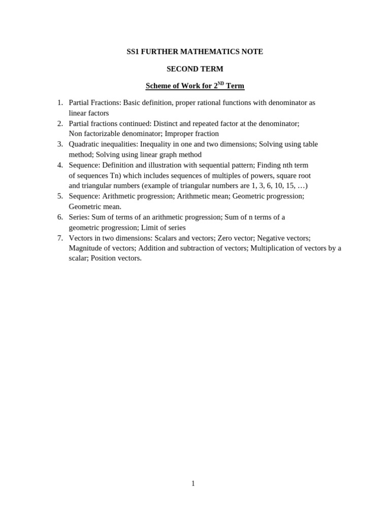 Revised SS1 Further Mathematics Note Second Term | PDF | Quadratic ...