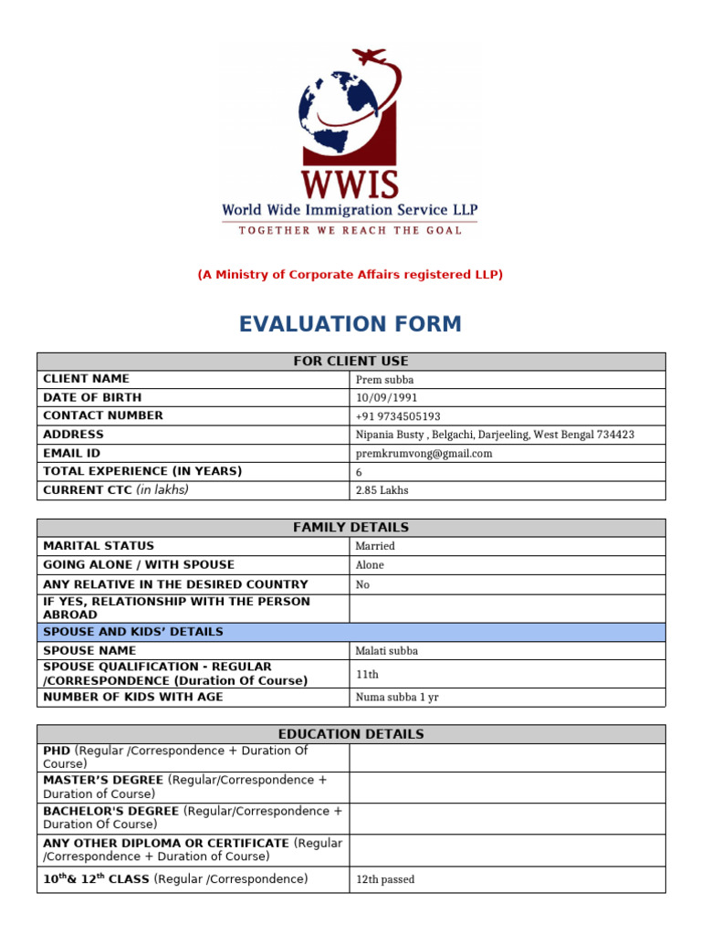 Technical Evaluation Form WWIS | PDF
