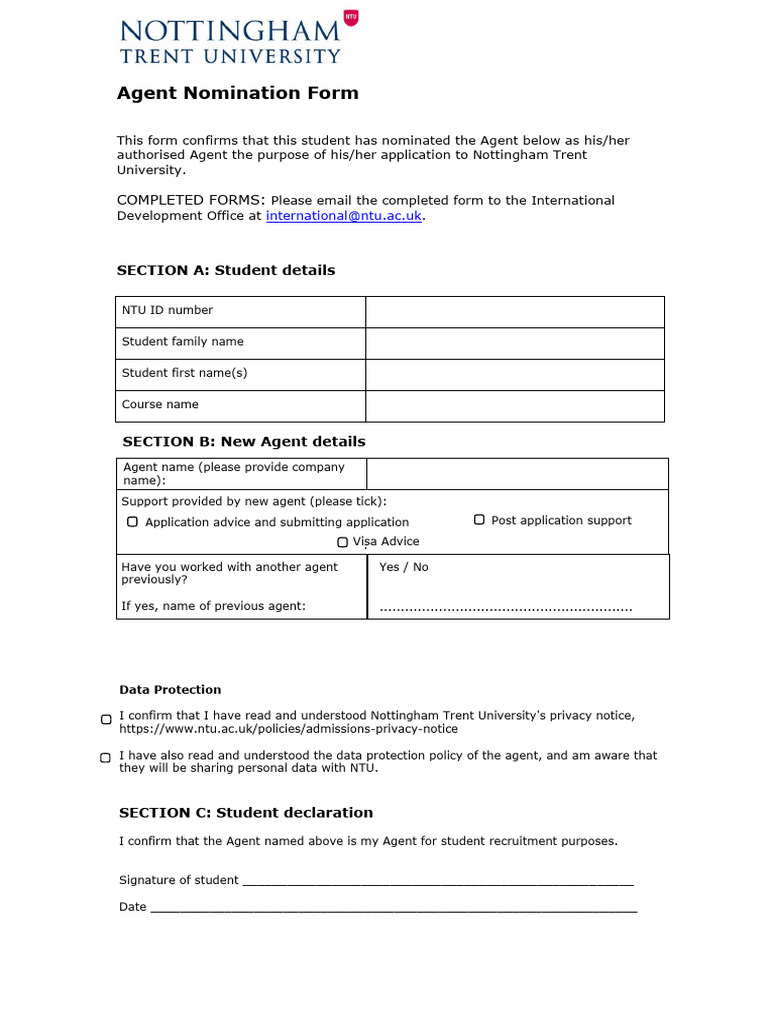 Nottingham Trent Form | PDF