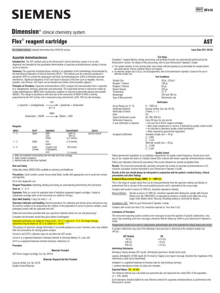 Aspartate Aminotransferase - Dimension - Rev J DXDCM 09017fe980291449 ...