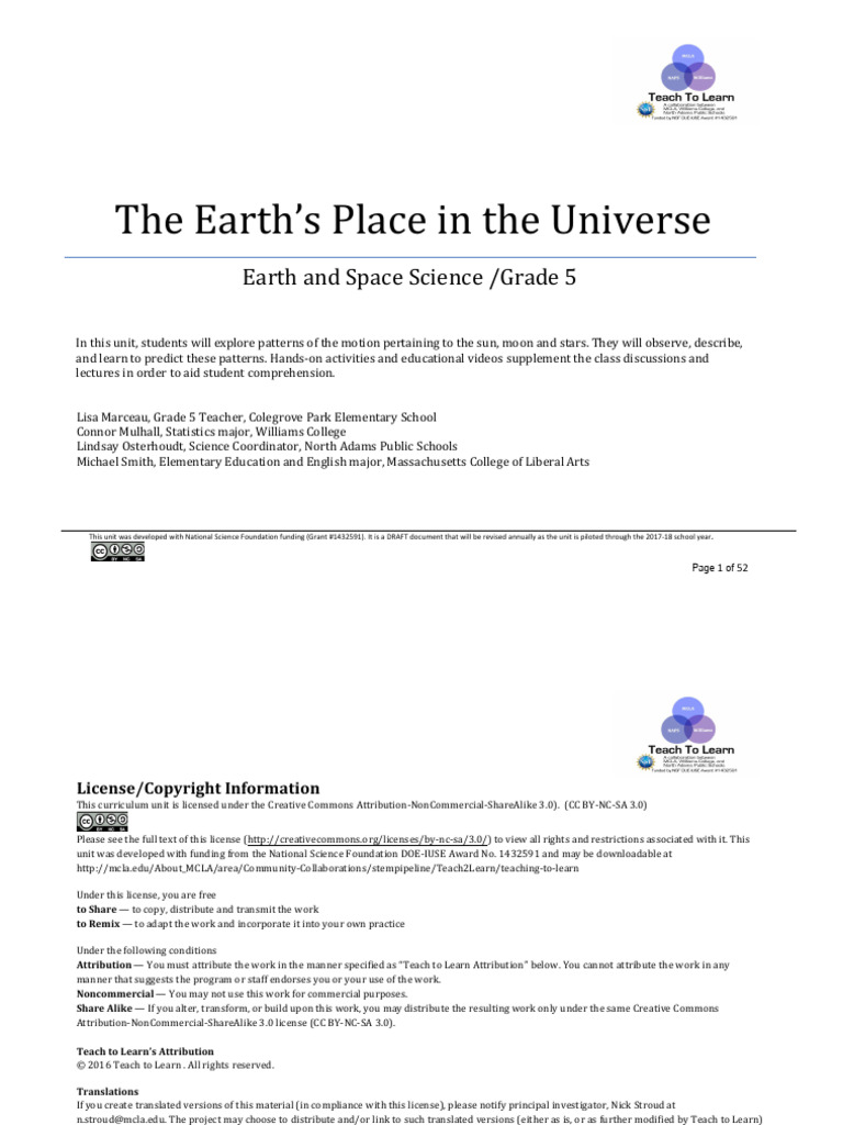 Grade 5 EarthsPlaceInTheUniverse S16 v4.2 | PDF | Solar System | Planets