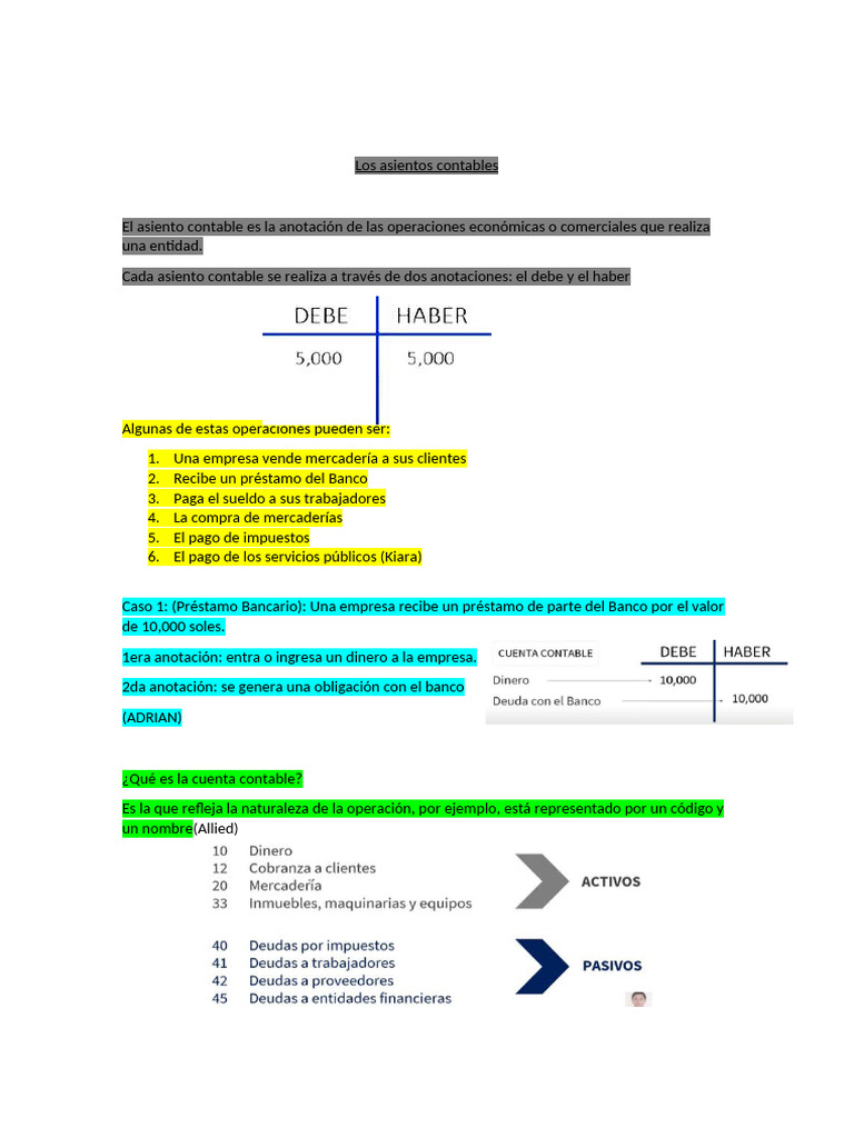 Los Asientos Contables | PDF