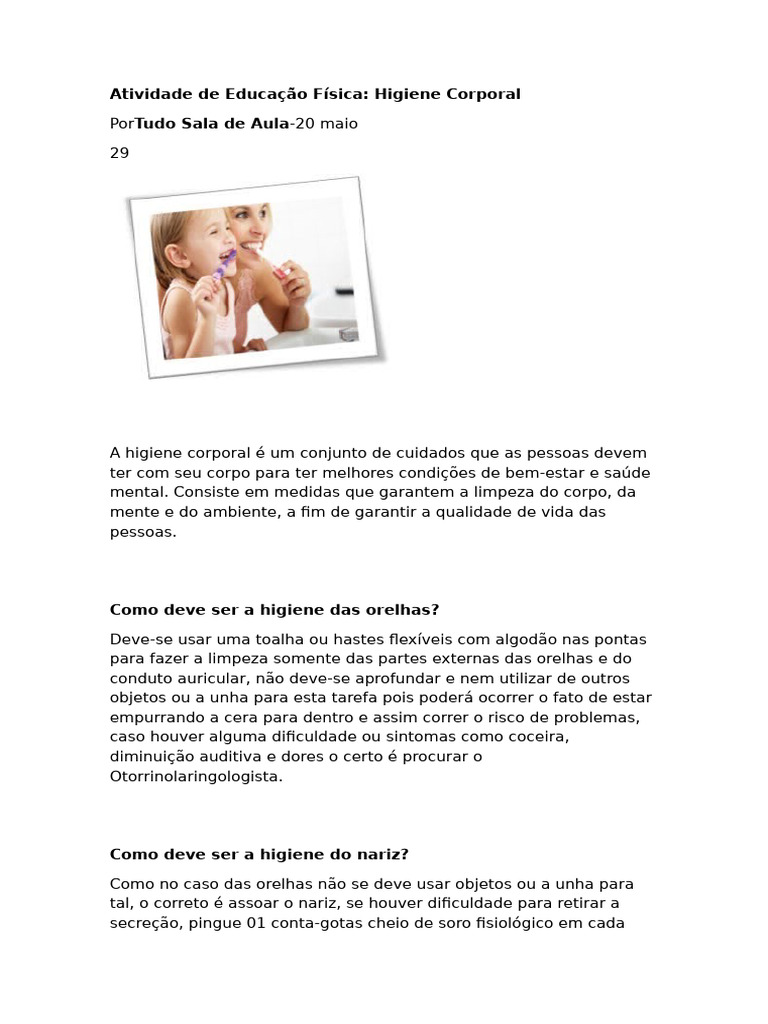 Cuidados Essenciais de Higiene Corporal | PDF