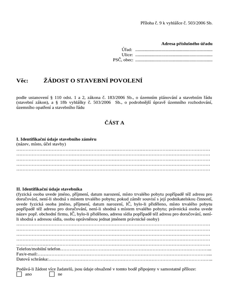 FORM - Zadost o stavebni povoleni pro dopravni stavby2 | PDF