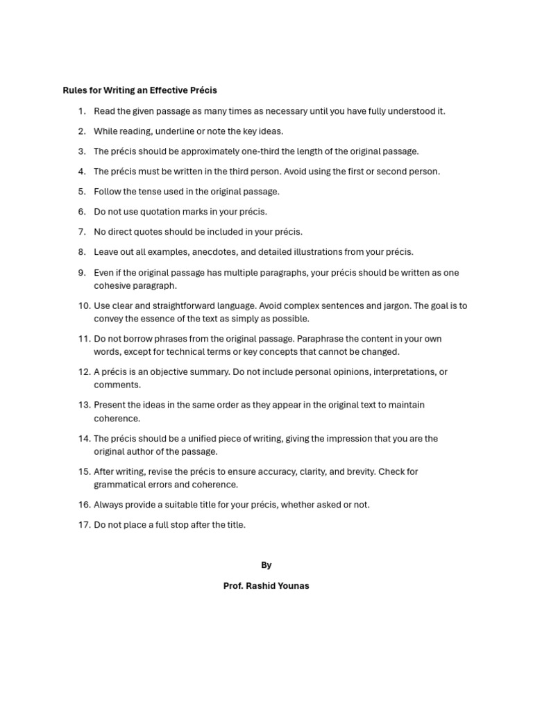 Rules For Précis Writing | PDF