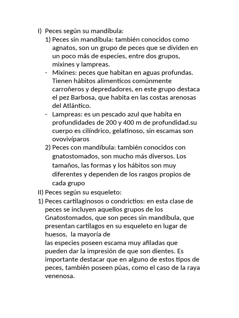 Clasificación de Peces: Mandíbula, Esqueleto y Hábitat | PDF | Pescado