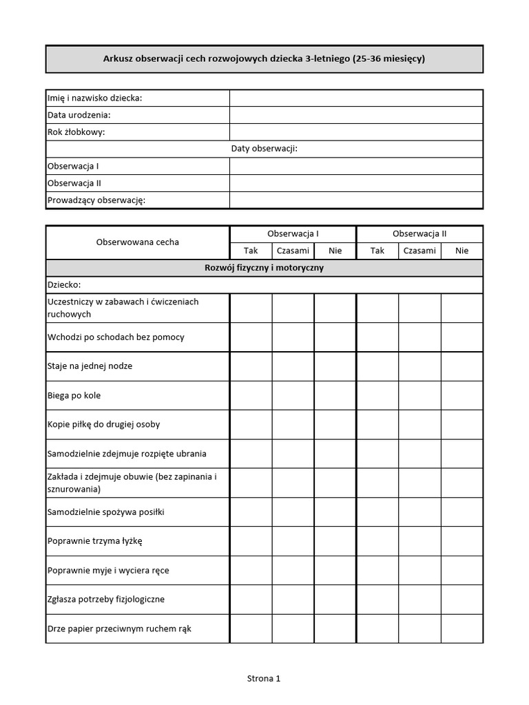 Zalacznik NR 4 Arkusz Obserwacji Dziecka 3-Letniego | PDF
