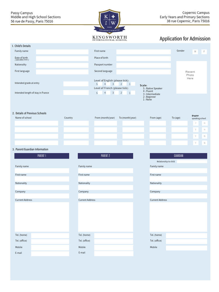 Kingsworth School Admission Form | PDF