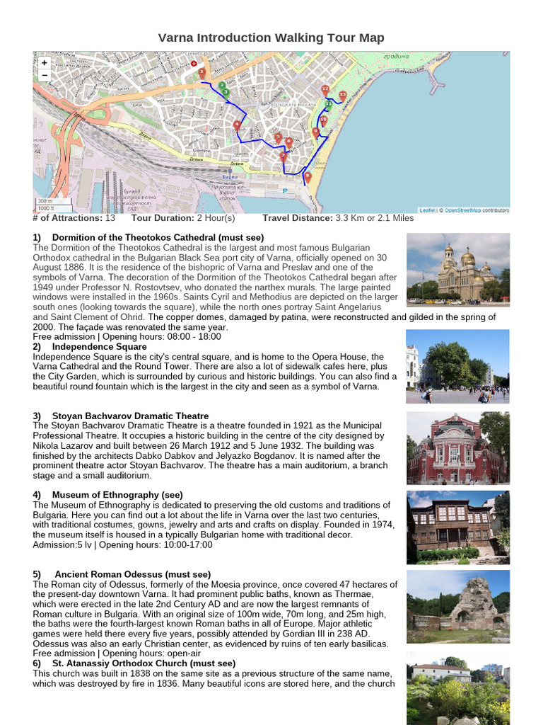 Varna Introduction Walking Tour Map | PDF
