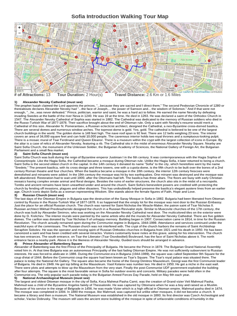 Sofia Walking Tour Map & Highlights | PDF