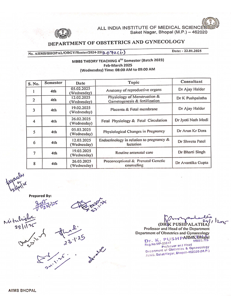 MBBS Theory Teaching Batch 2023 4 TH Semester | PDF