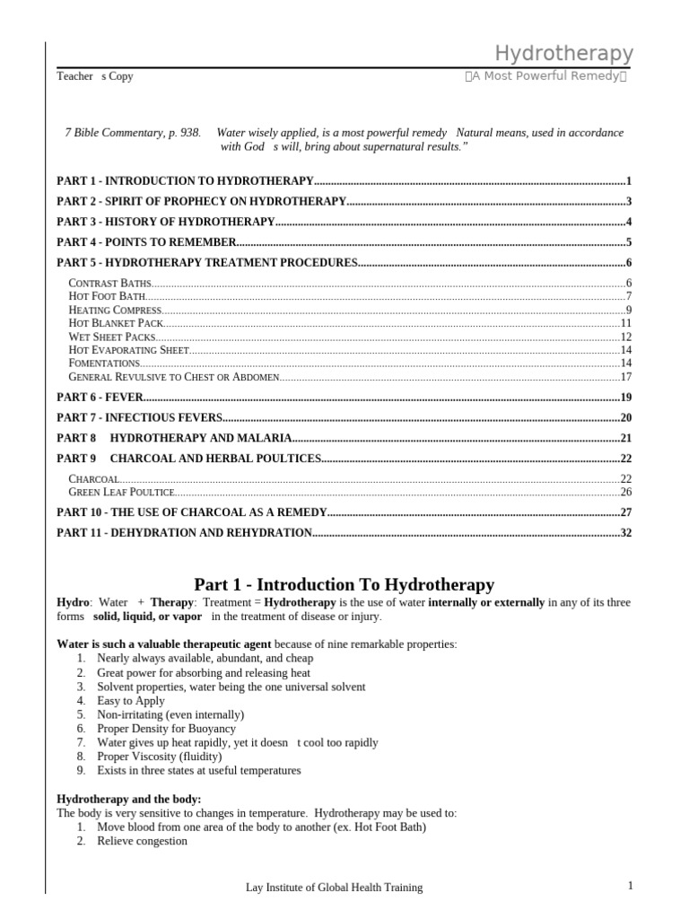 1 Month Hydrotherapy Teacher | PDF | Edema | Water